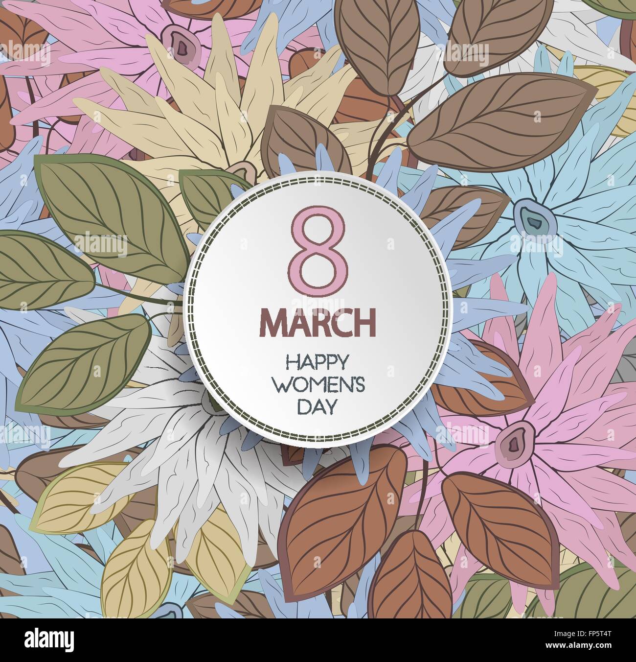 Happy Women's Day Background With Plate On A Floral Seamless Colored ...