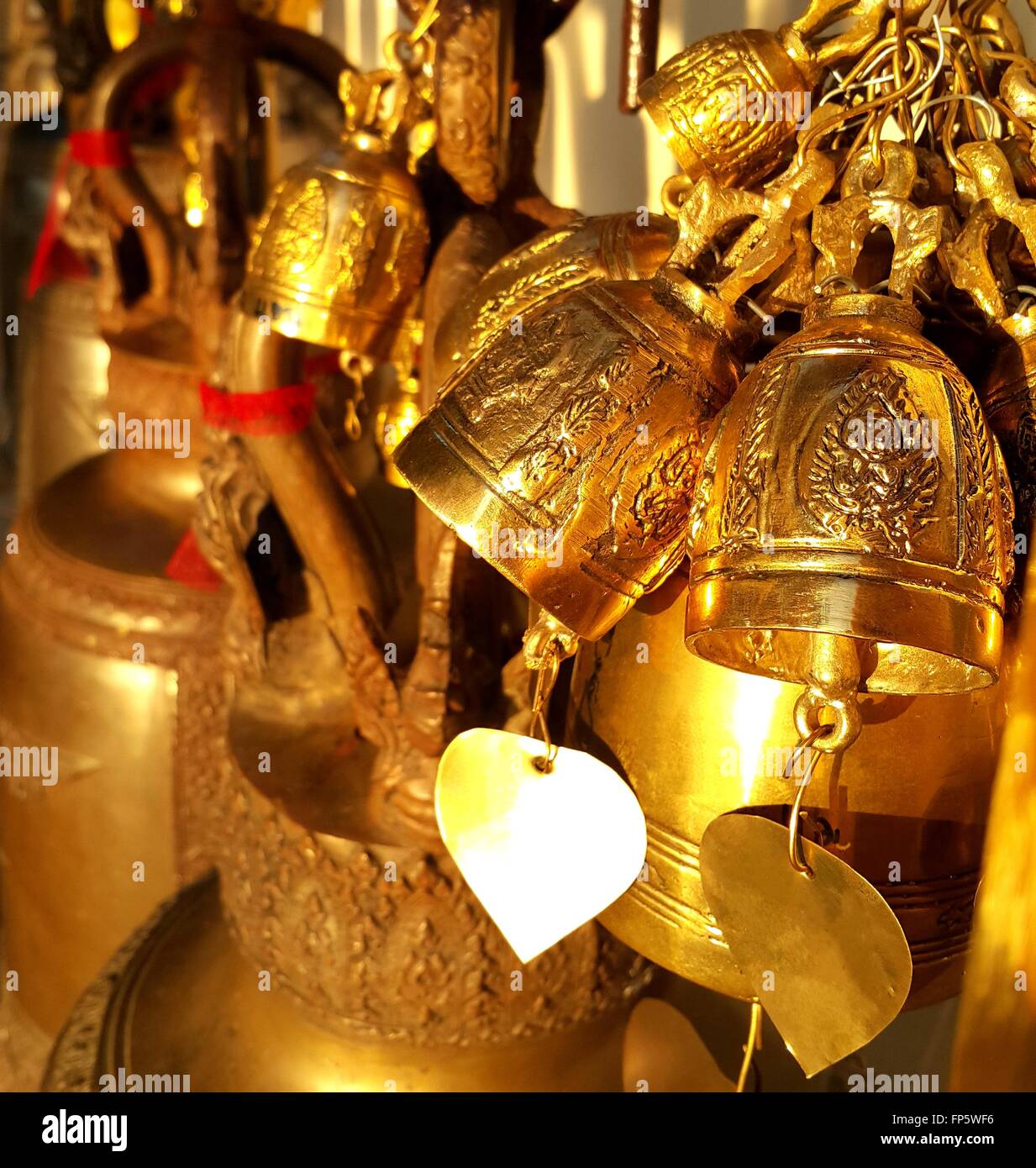 Buddhist brass bell in thai temple Stock Photo - Alamy