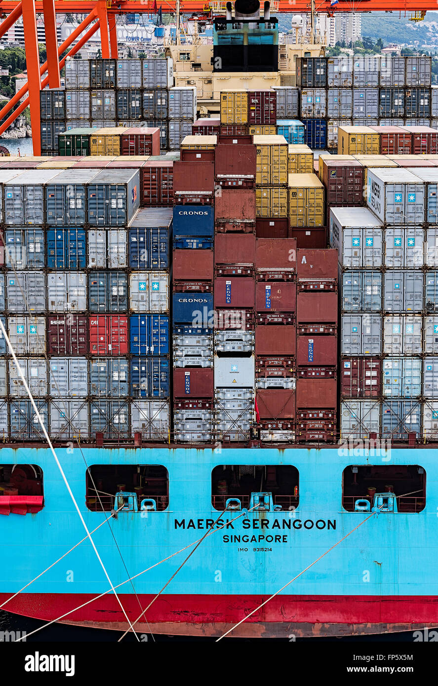 Shipping containers being stacked on a cargo ship, Rijeka, Croatia ...