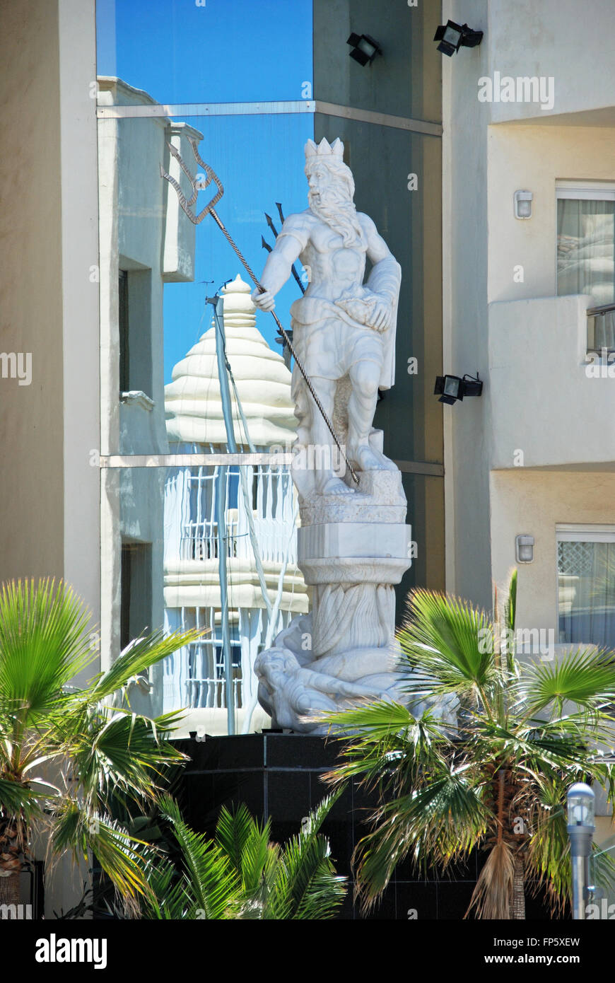 Statue of Neptune in the marina area, Benalmadena, Costa del Sol ...