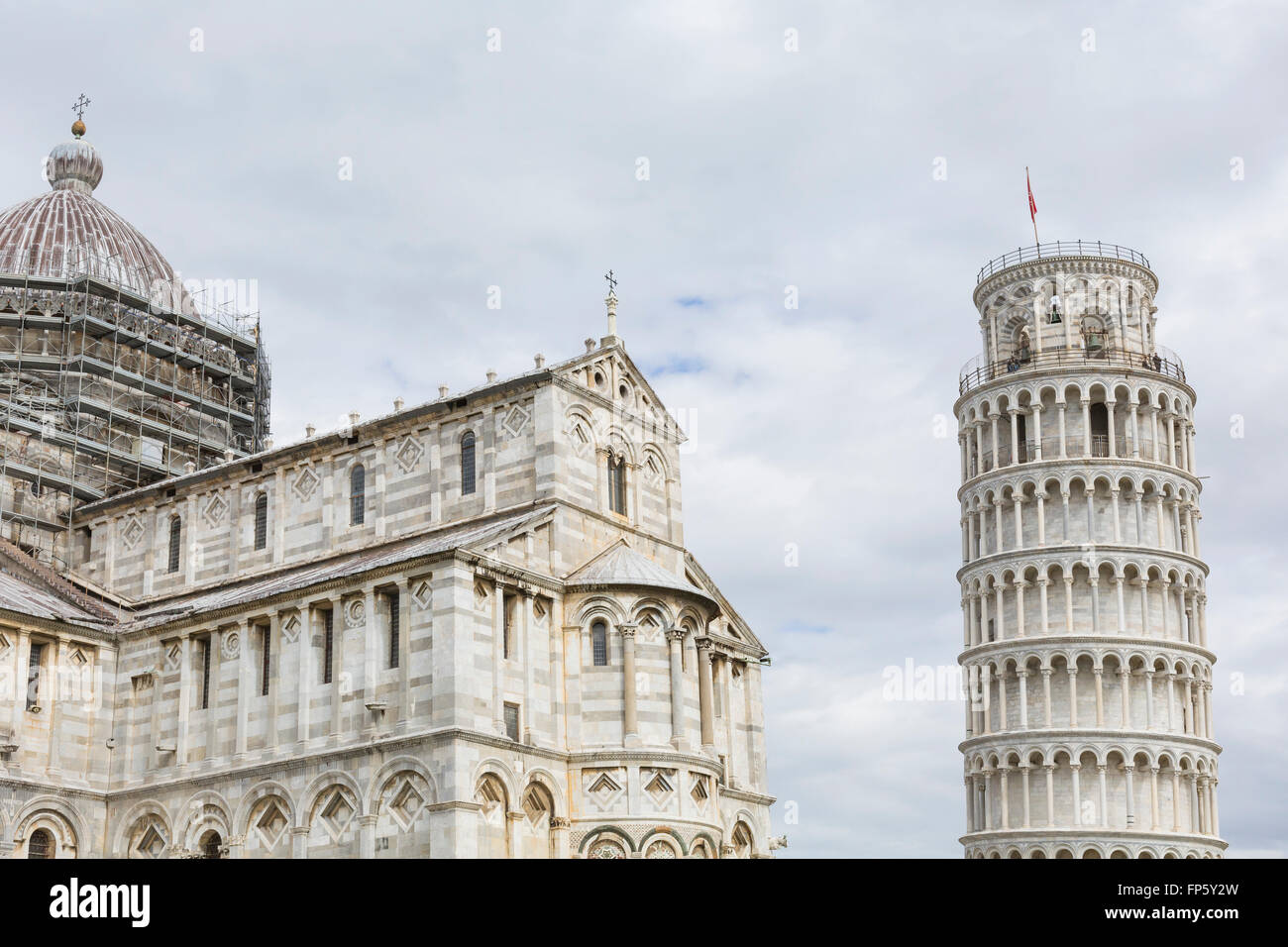 View of Leaning tower and the Basilica, Piazza dei miracoli, Pisa ...