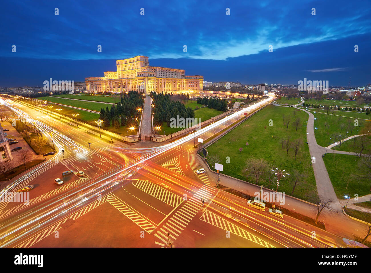 Bucharest Aerial View of Parliament Palace at Sunset Stock Photo - Alamy