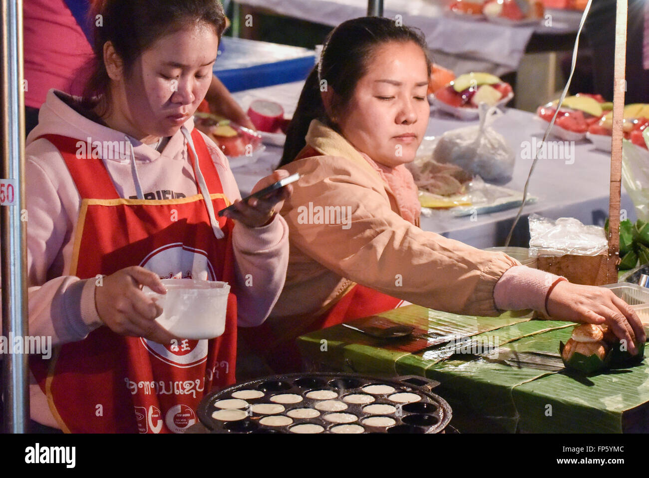 Luang Prabang , night market khao nom kok, bite-sized Lao coconut cakes ...