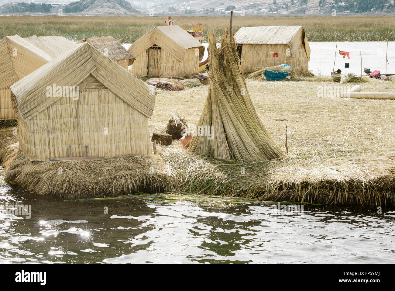 The houses on the Uros Floating Islands made of tortora rushes, Lake ...