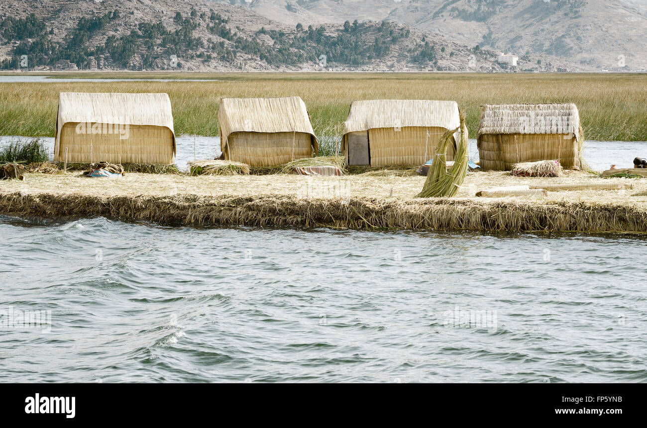 The houses on the Uros Floating Islands made of tortora rushes, Lake ...