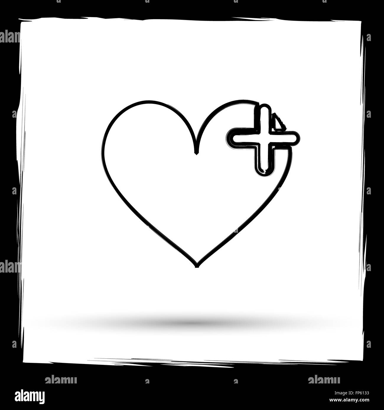 Heart with cross icon. Internet button on white background. Outline ...