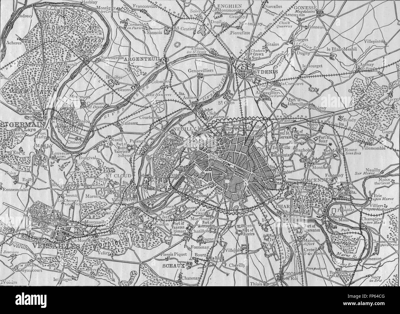 PARIS: Plan of Paris and Surrounding Country, 1882 antique map Stock ...