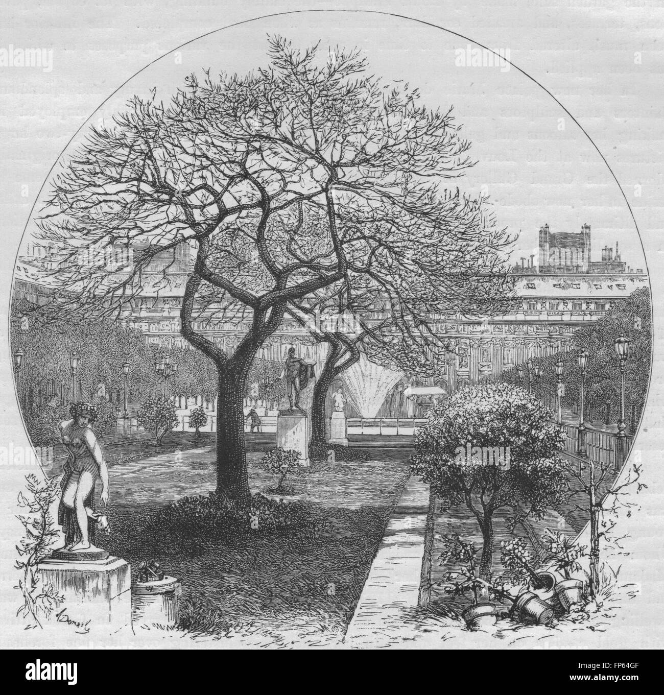 PARIS: The Gardens of the Palais Royal, antique print 1882 Stock Photo ...