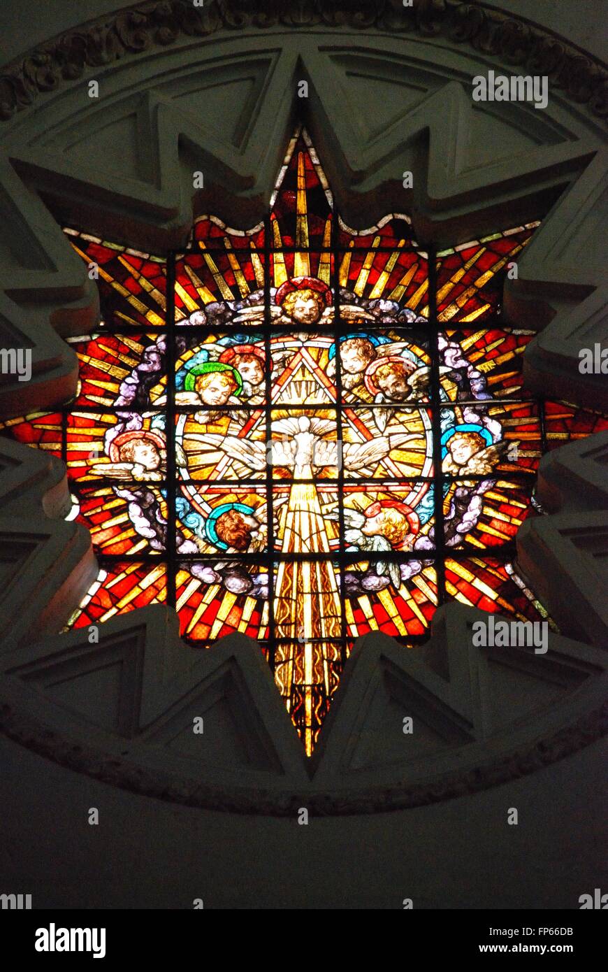 Star shaped stained glass window inside the Santa Maria de la ...