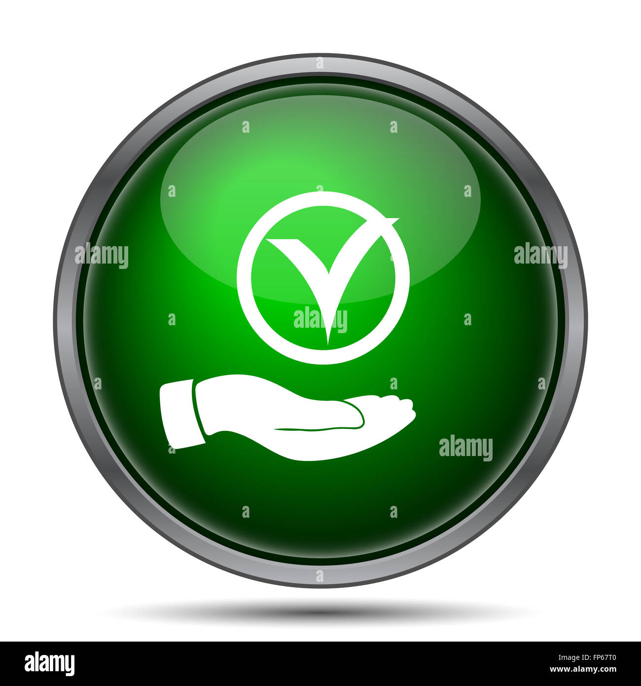 Tick with hand icon. Internet button on white background Stock Photo ...