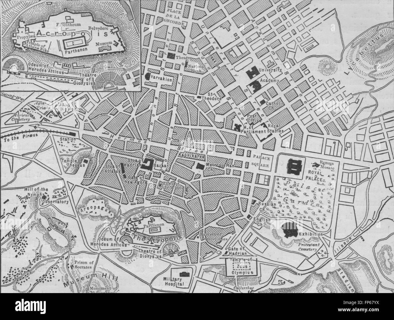 ATHENS: Plan of Athens, 1882 antique map Stock Photo - Alamy