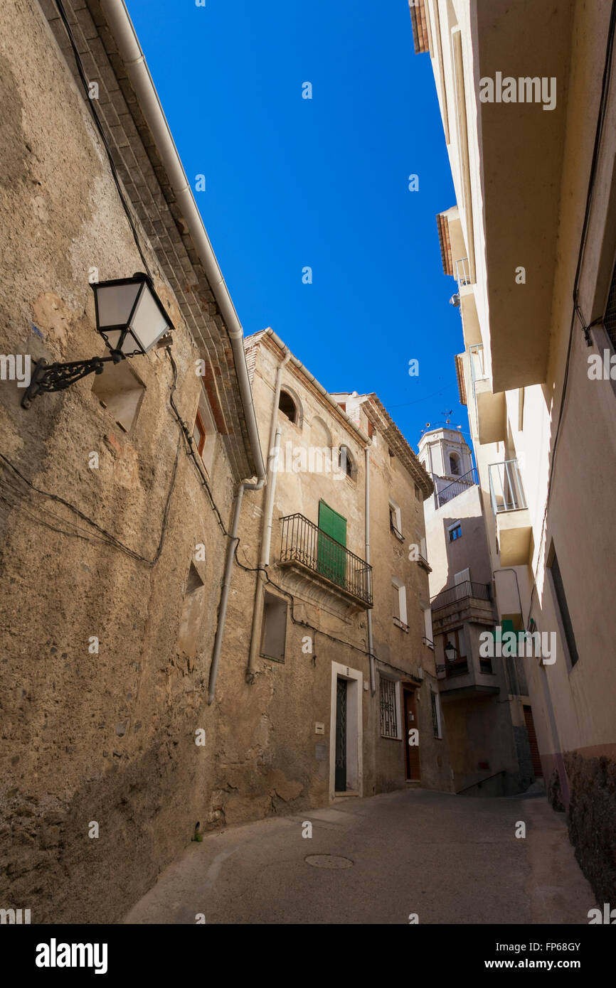 Old buildings in the streets of the old town of Porrera builded with ...