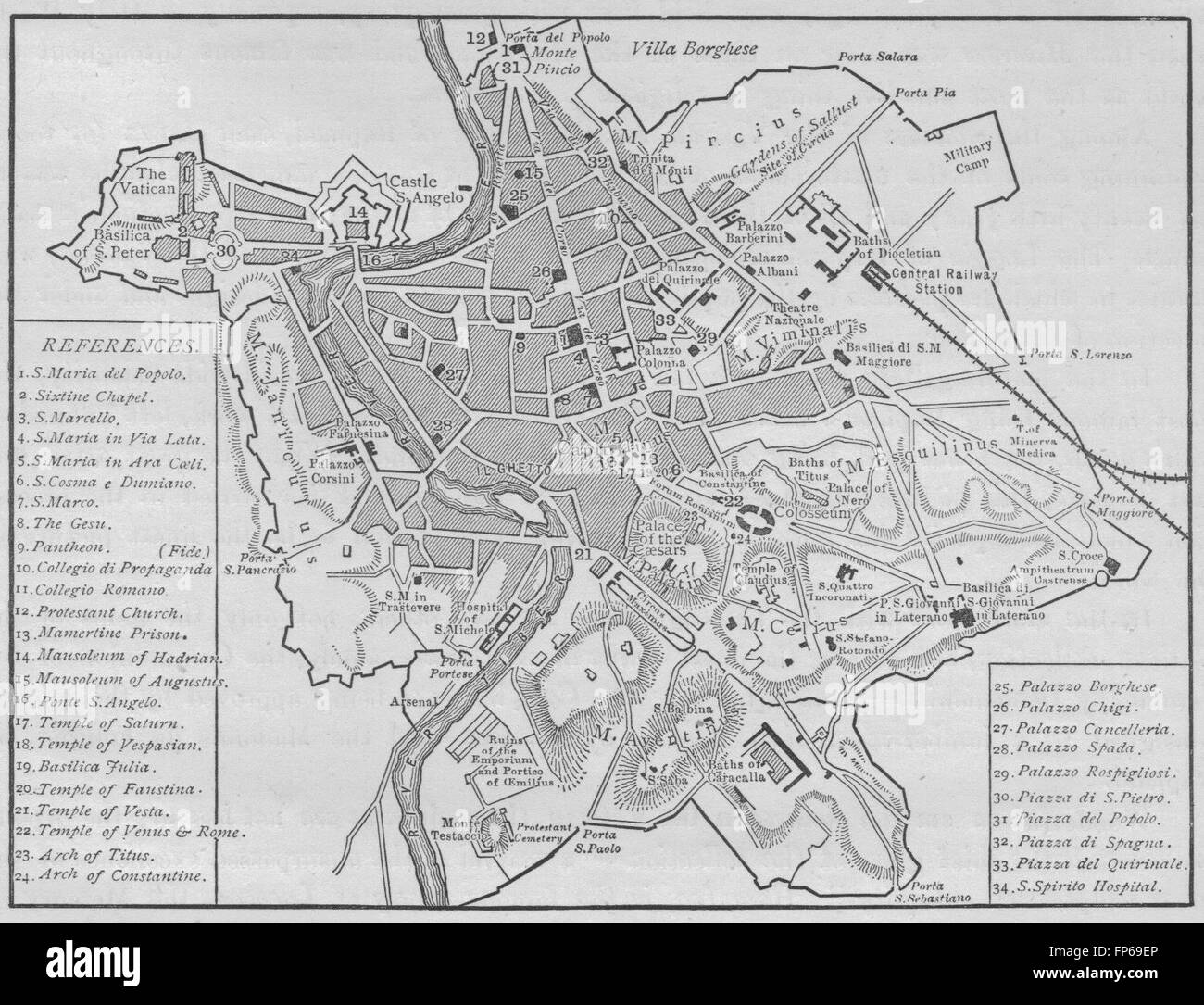 ROME: Plan of Rome, 1882 antique map Stock Photo - Alamy