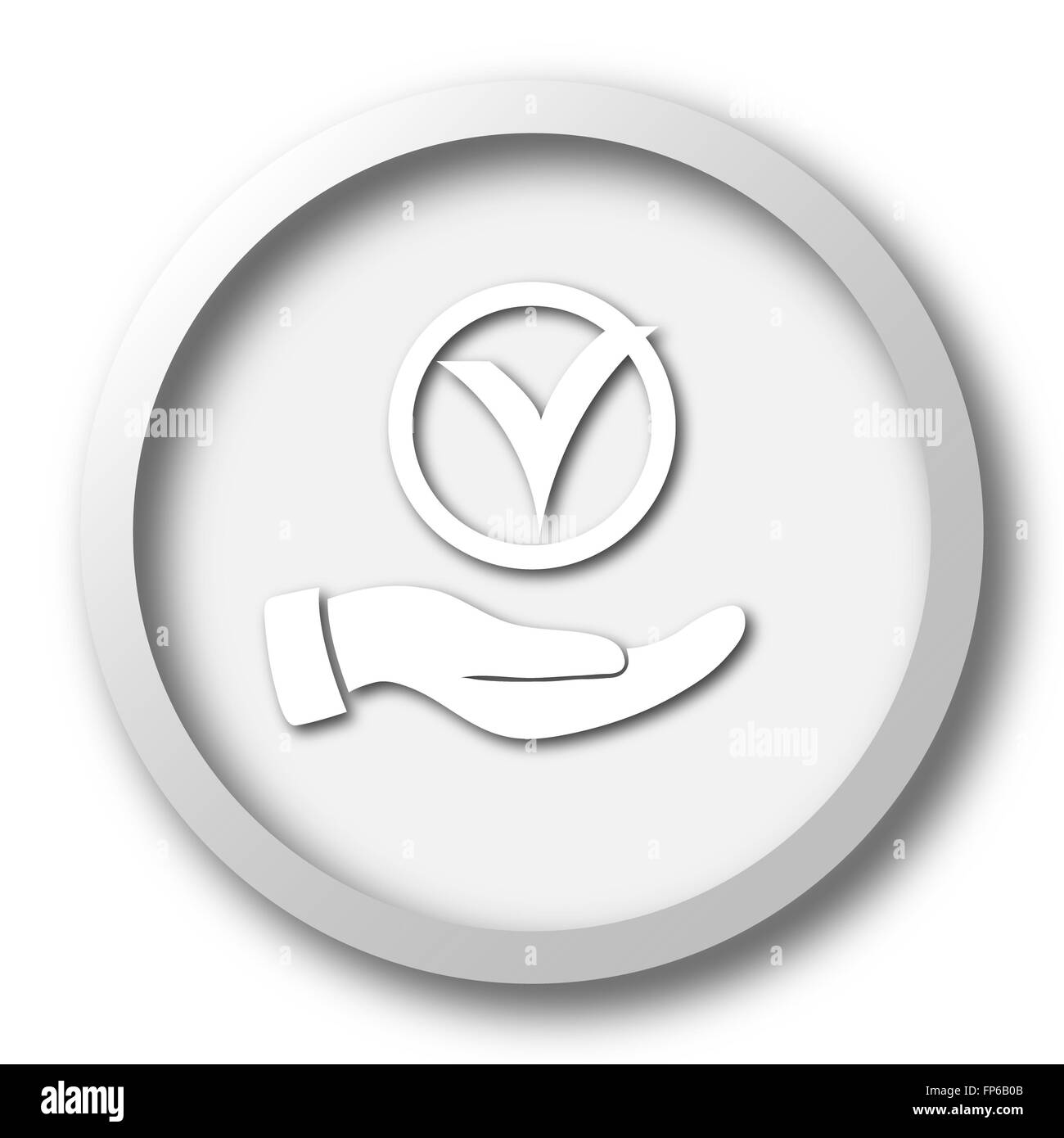 Tick with hand icon. Internet button on white background Stock Photo ...