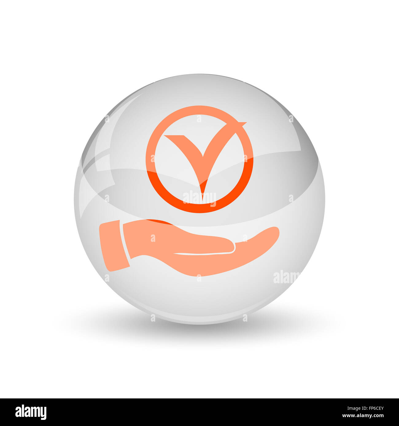 Tick with hand icon. Internet button on white background Stock Photo ...