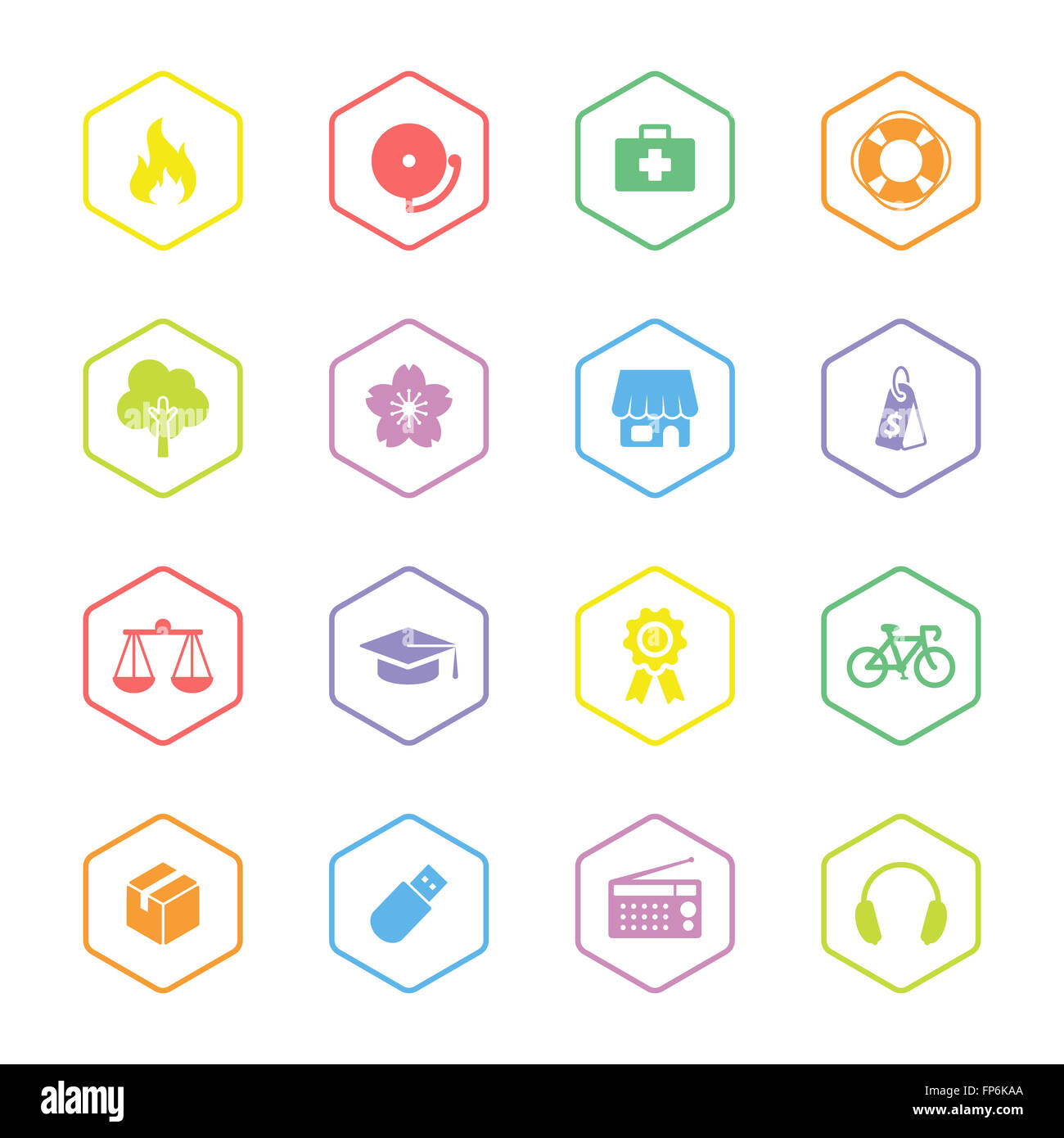 [JPEG] colorful flat safety and miscellaneous icon set with hexagon ...