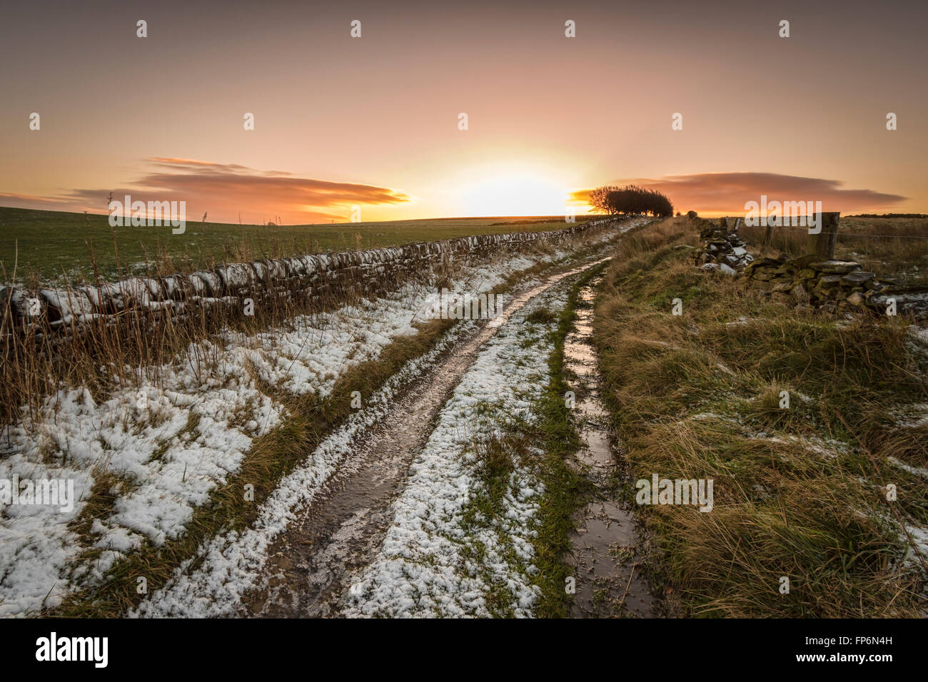 Country lane with first snow fall in Yorkshire Stock Photo - Alamy