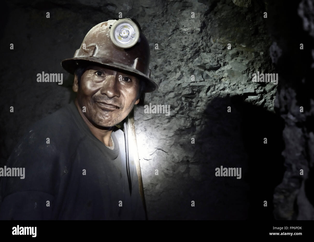 Portrait of a miner inside Cerro Rico silver mine in Potosi, Bolivia ...