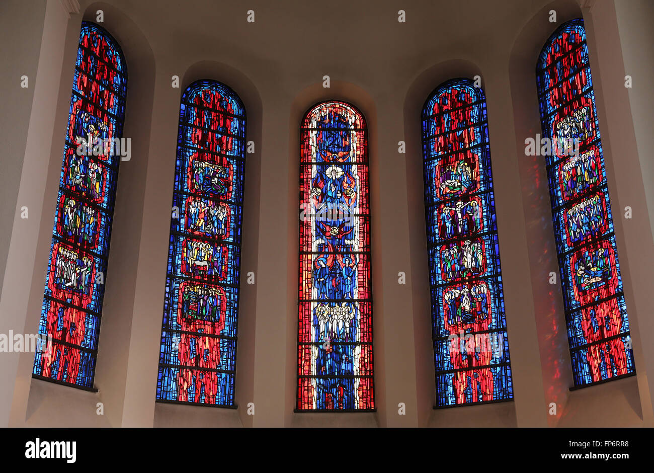 Stained glass window in the parish church of St. Stephen in ...