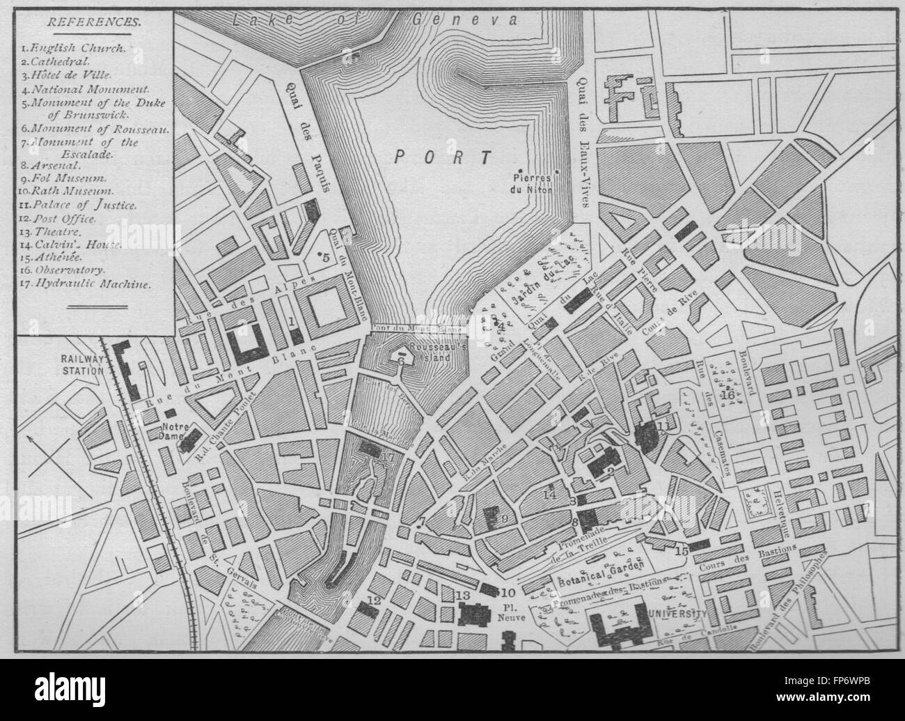 GENEVA: Plan of Geneva, 1882 antique map Stock Photo - Alamy