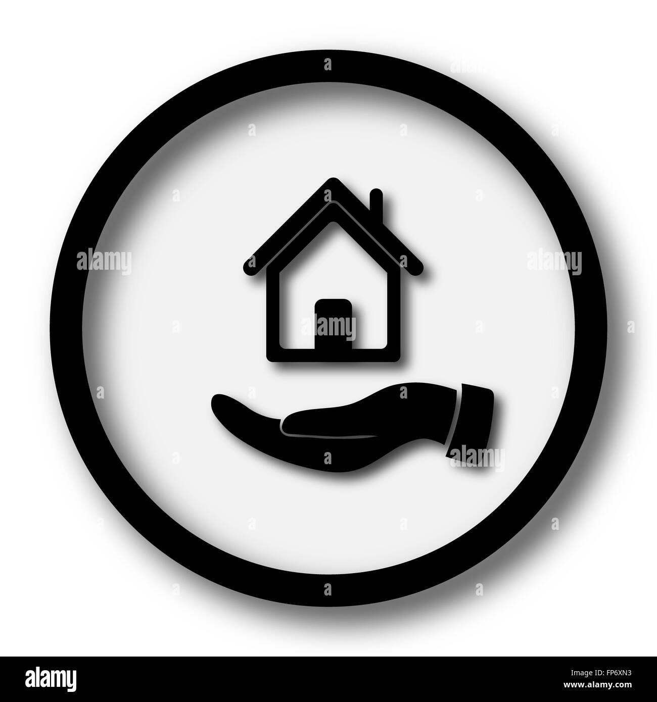 Hand holding house icon. Internet button on white background Stock ...