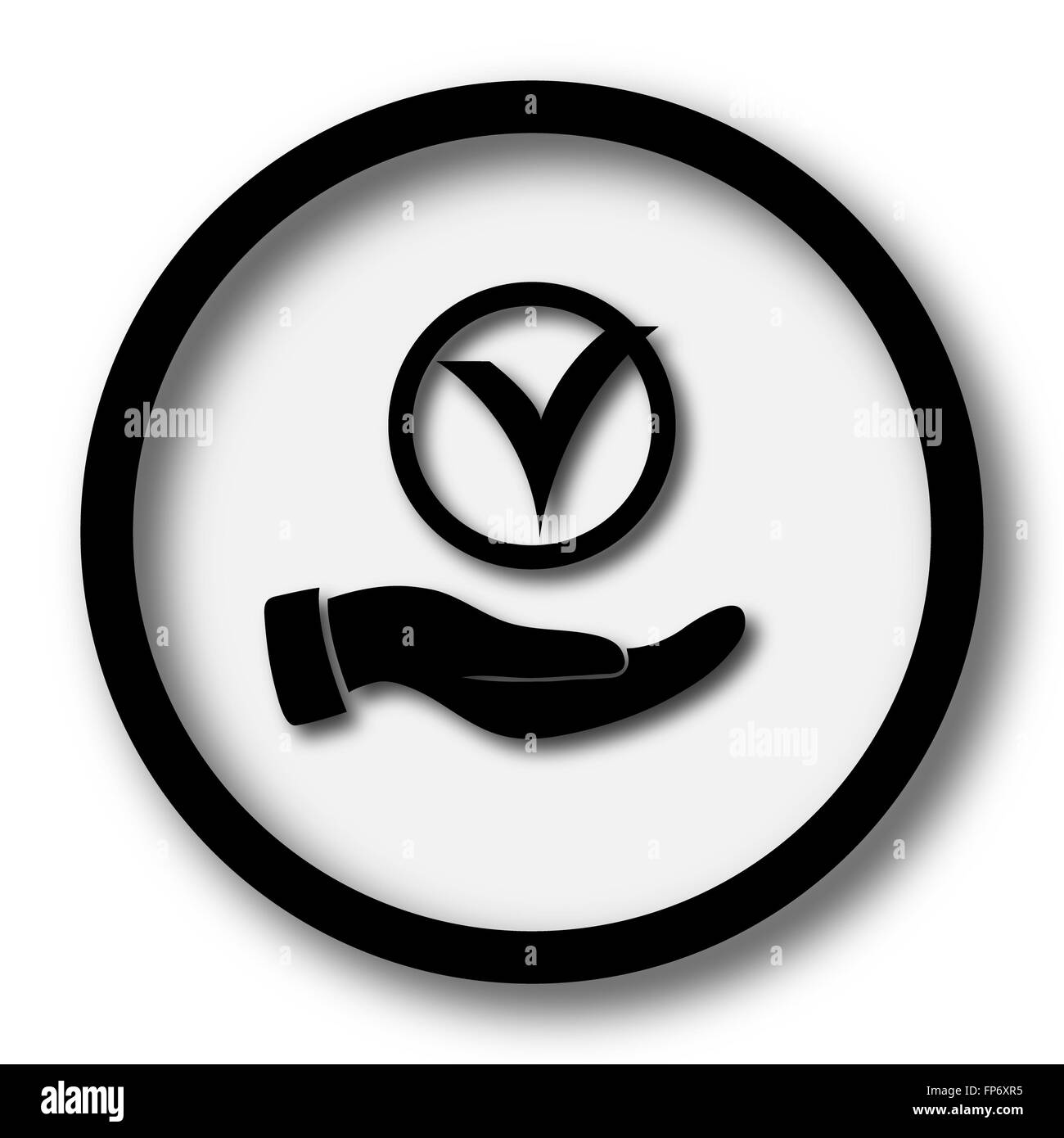 Tick with hand icon. Internet button on white background Stock Photo ...