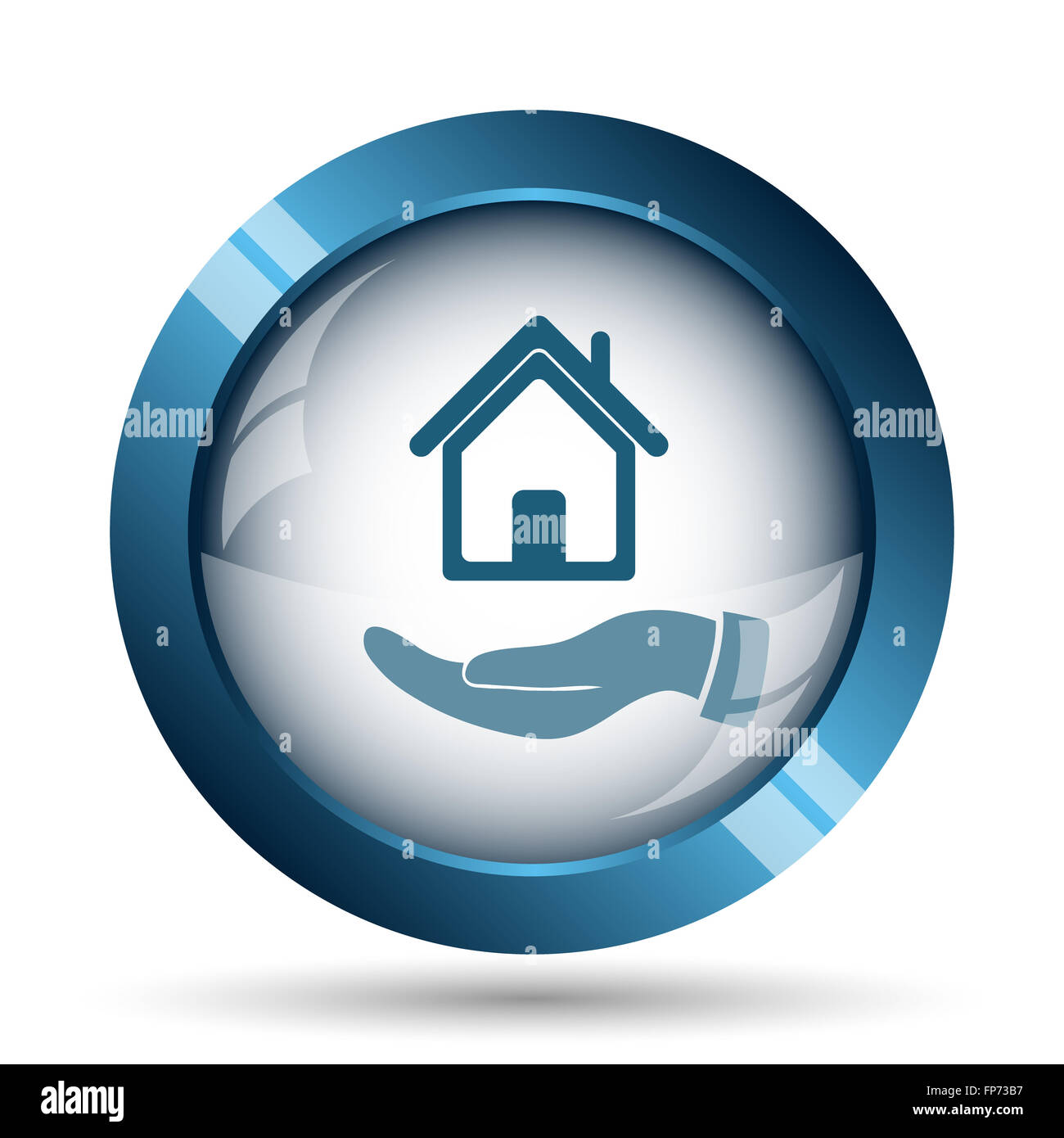 Hand holding house icon. Internet button on white background Stock ...