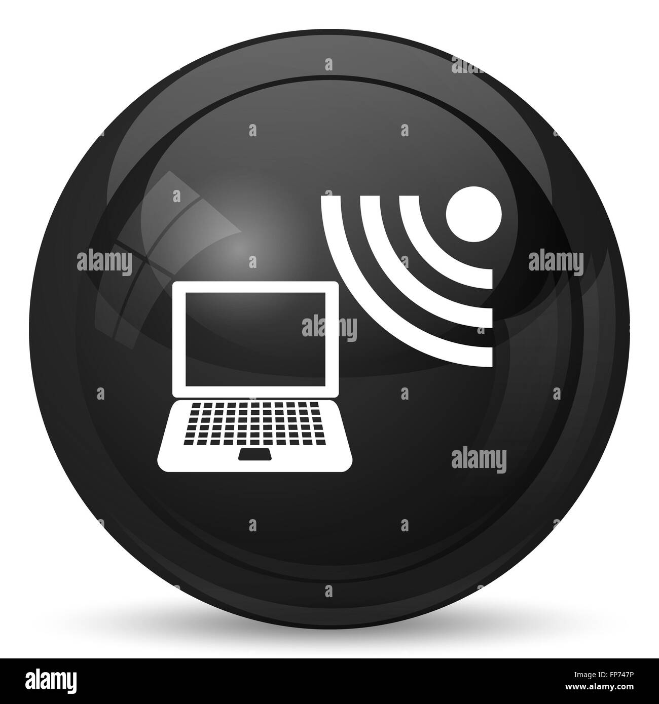 Wireless laptop icon. Internet button on white background Stock Photo ...