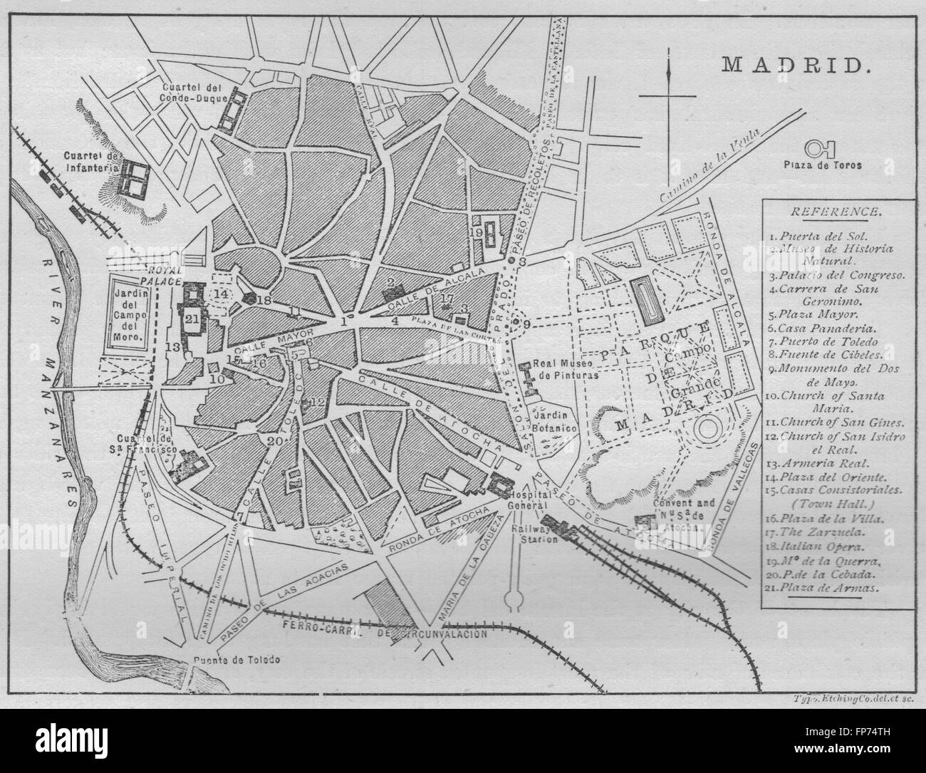 MADRID: Plan of Madrid, 1882 antique map Stock Photo - Alamy