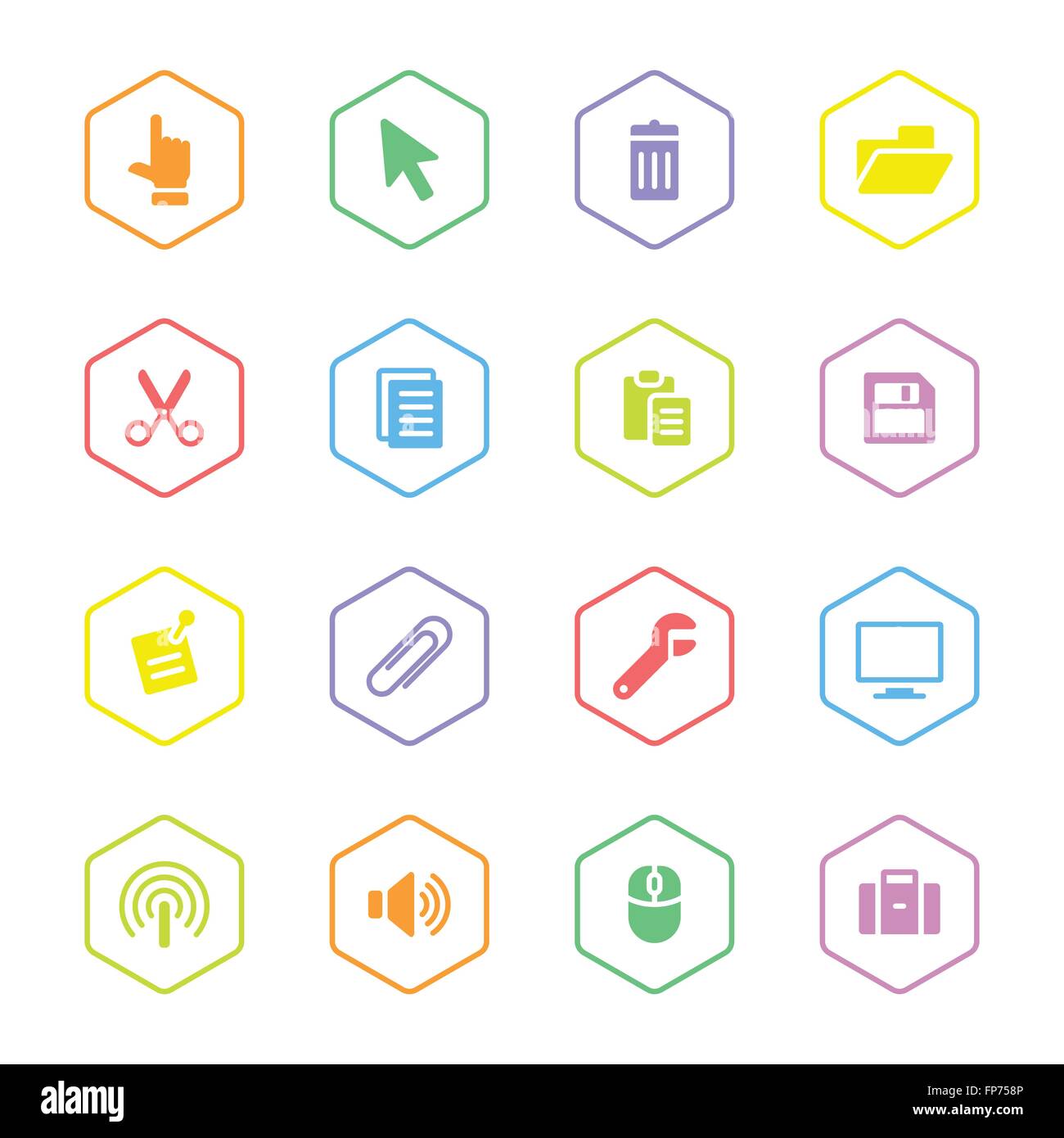 [EPS10] colorful flat computer and miscellaneous icon set with hexagon ...
