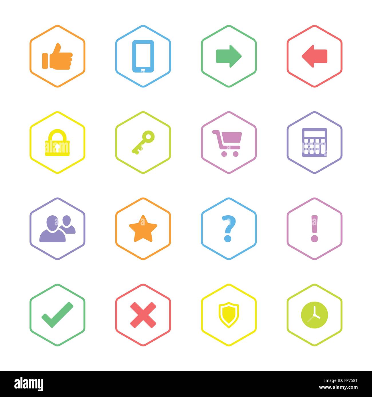 [EPS10] colorful flat computer and technology icon set with hexagon frame for web, UI ...