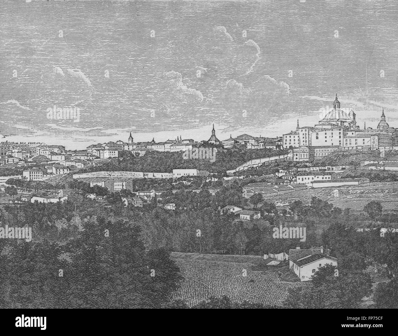 MADRID: View of Madrid, antique print 1882 Stock Photo - Alamy