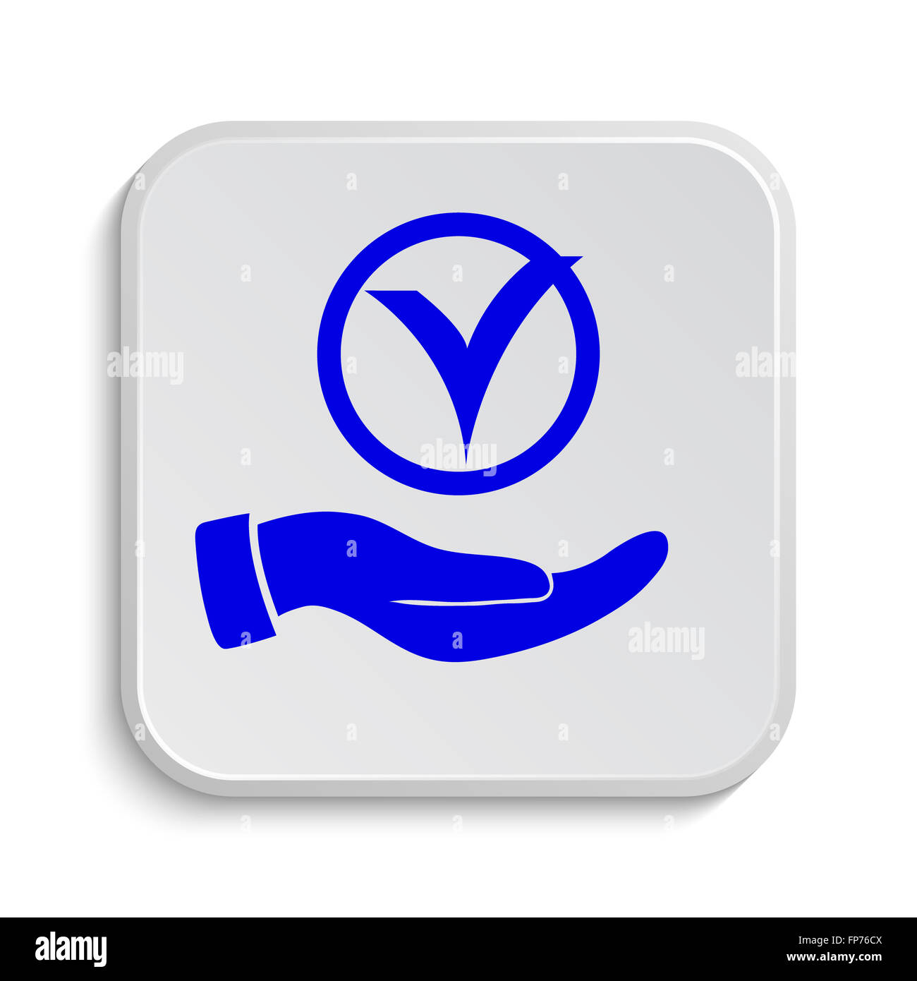 Tick with hand icon. Internet button on white background Stock Photo ...