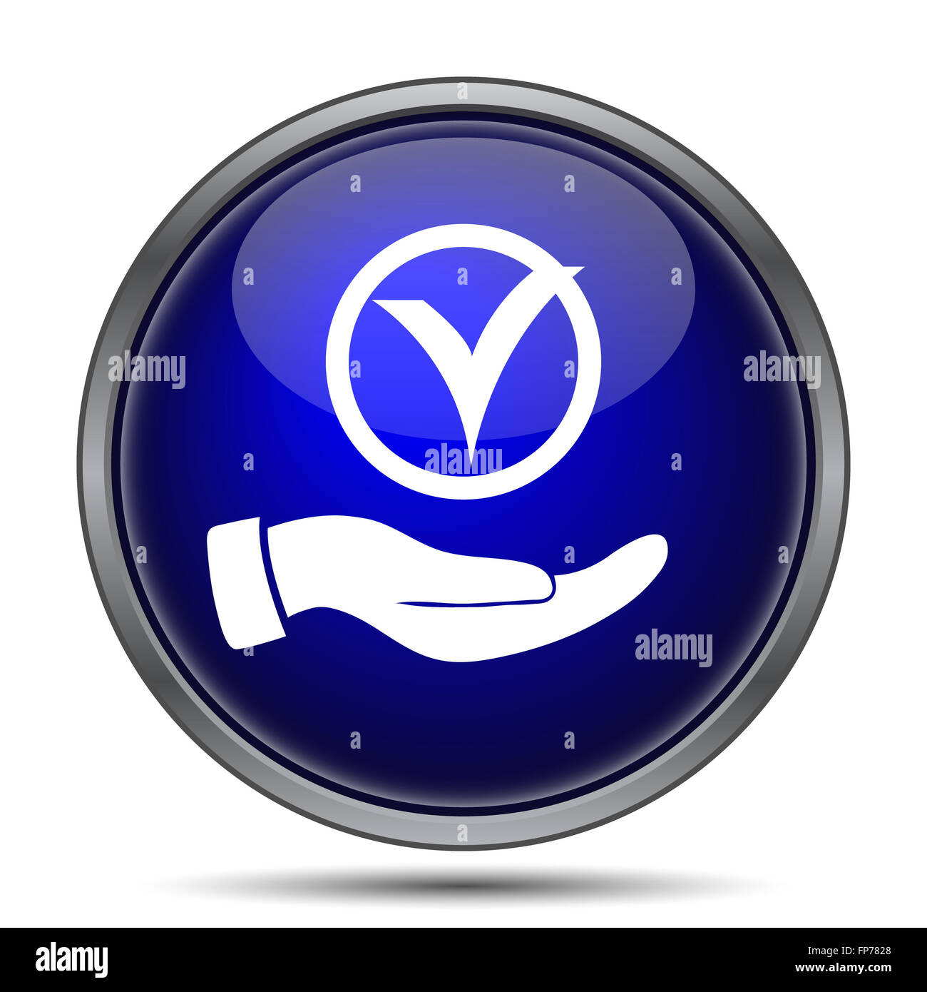 Tick with hand icon. Internet button on white background Stock Photo ...
