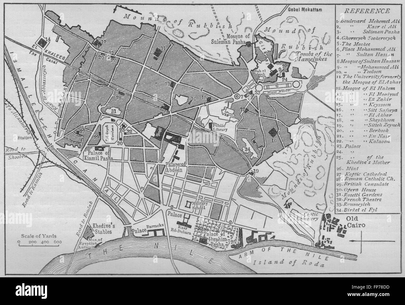 CAIRO: Plan of Cairo, 1882 antique map Stock Photo - Alamy
