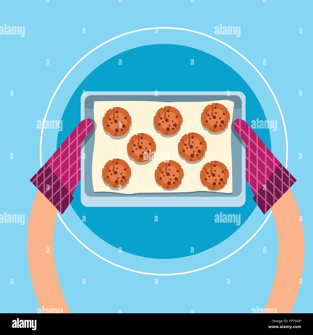 Hands In Kitchen Gloves Holding Tray With Cakes Biscuits Cupcakes Sweet ...
