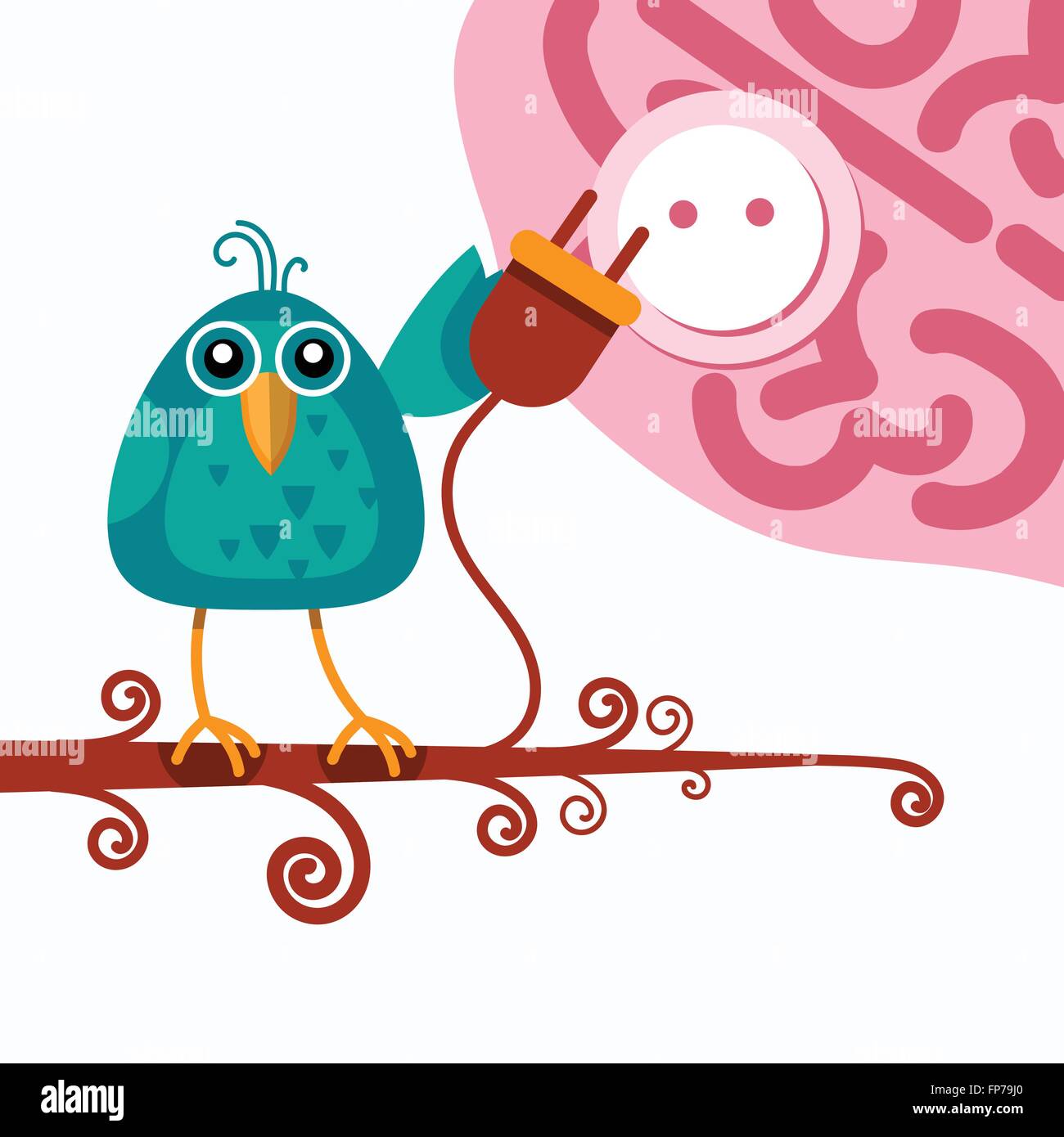 Bird Sitting On Branch Hold Plug Socket Outlet Connection Concept Stock ...