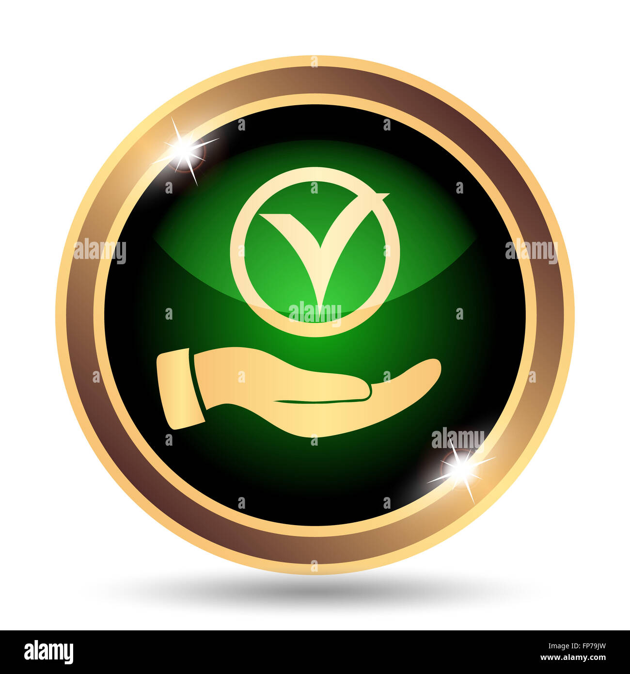 Tick with hand icon. Internet button on white background Stock Photo ...