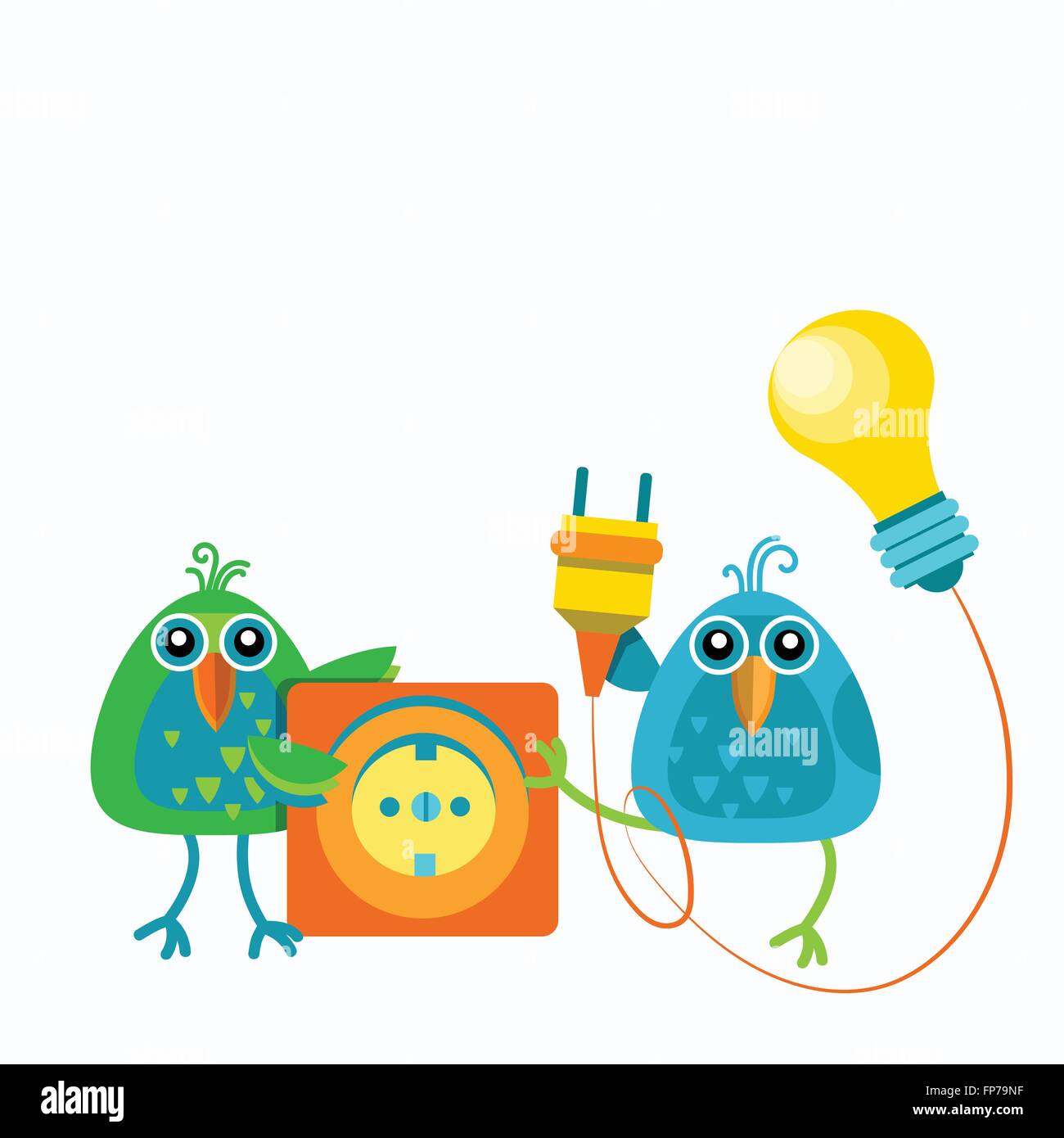 Two Birds Sitting Hold Socket Outlet Plugging Light Bulb Connection ...