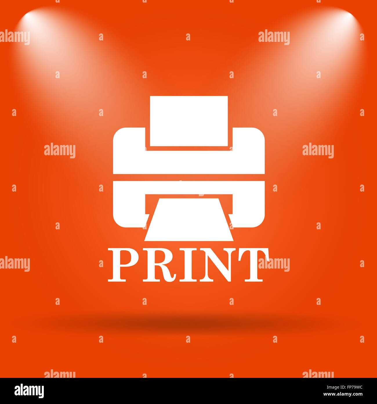 Printer with word PRINT icon. Internet button on orange background ...