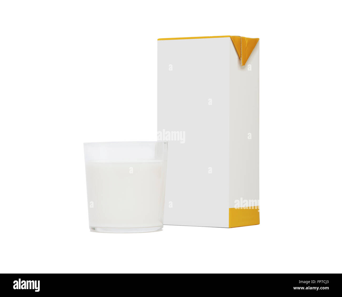 Glass of milk and tetra brick isolated on white. Horizontal Stock Photo ...