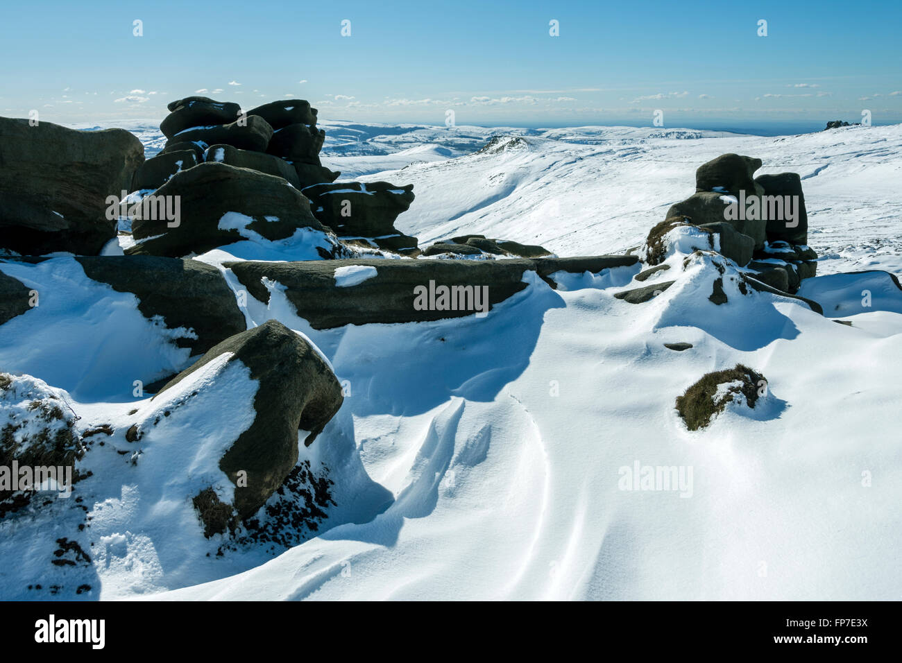 Near the Wool Packs rocks on the Kinder Scout plateau, above Edale ...