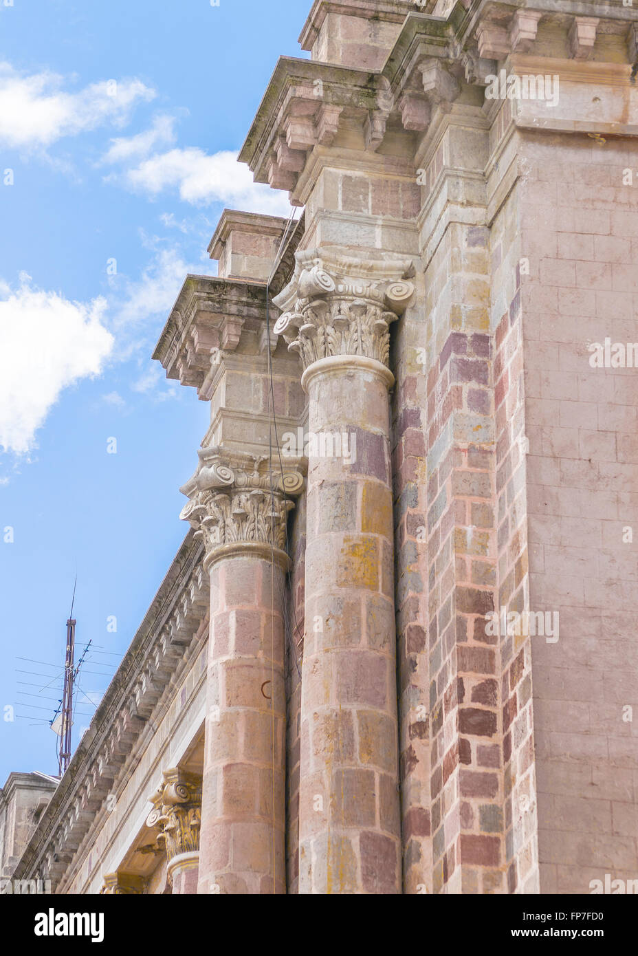 Low angle view of columns and architectural details of old style ...