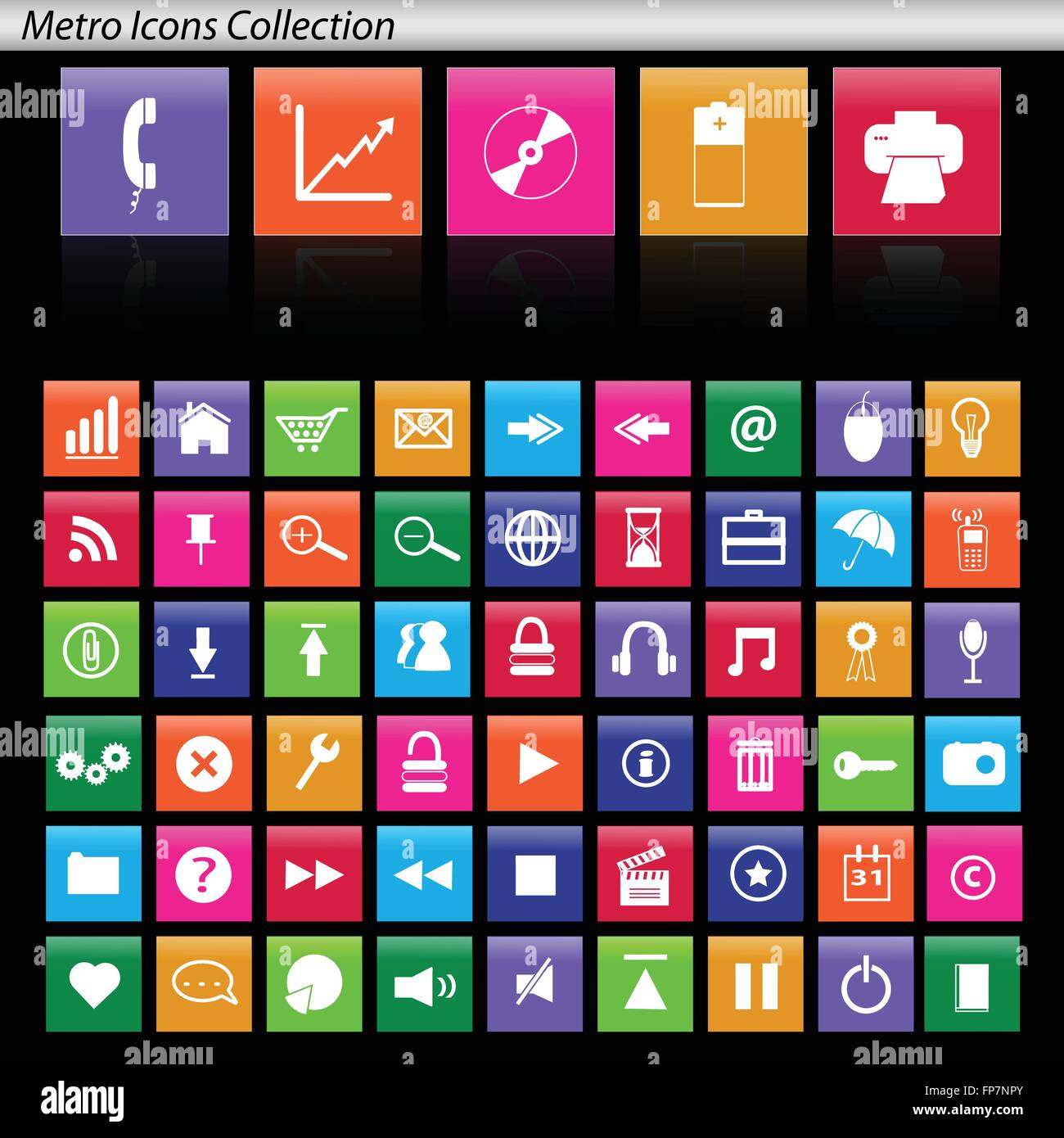 Image of various colorful metro icons isolated on a black background ...