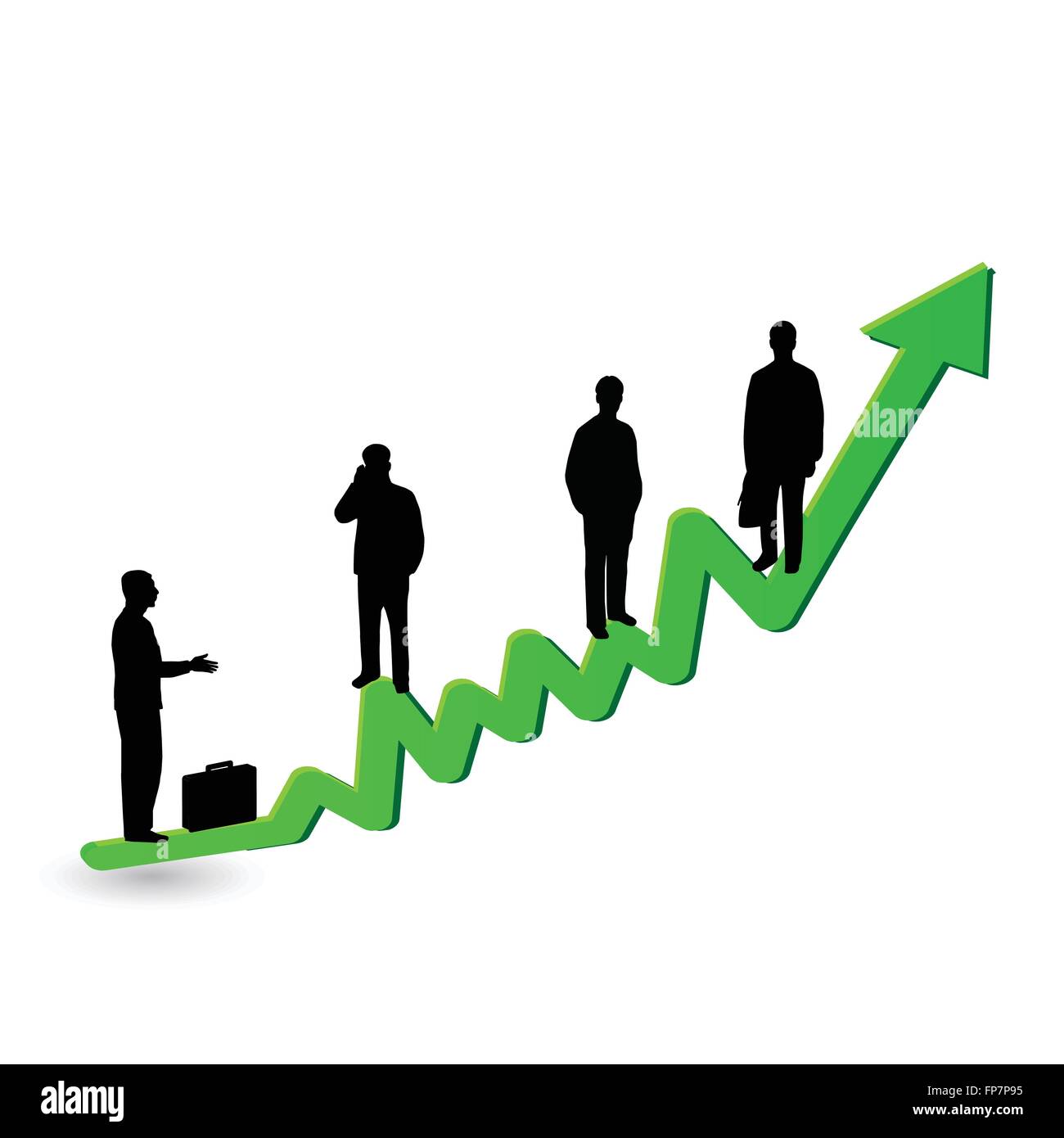 Image of a green arrow climbing with silhouettes of business men Stock ...