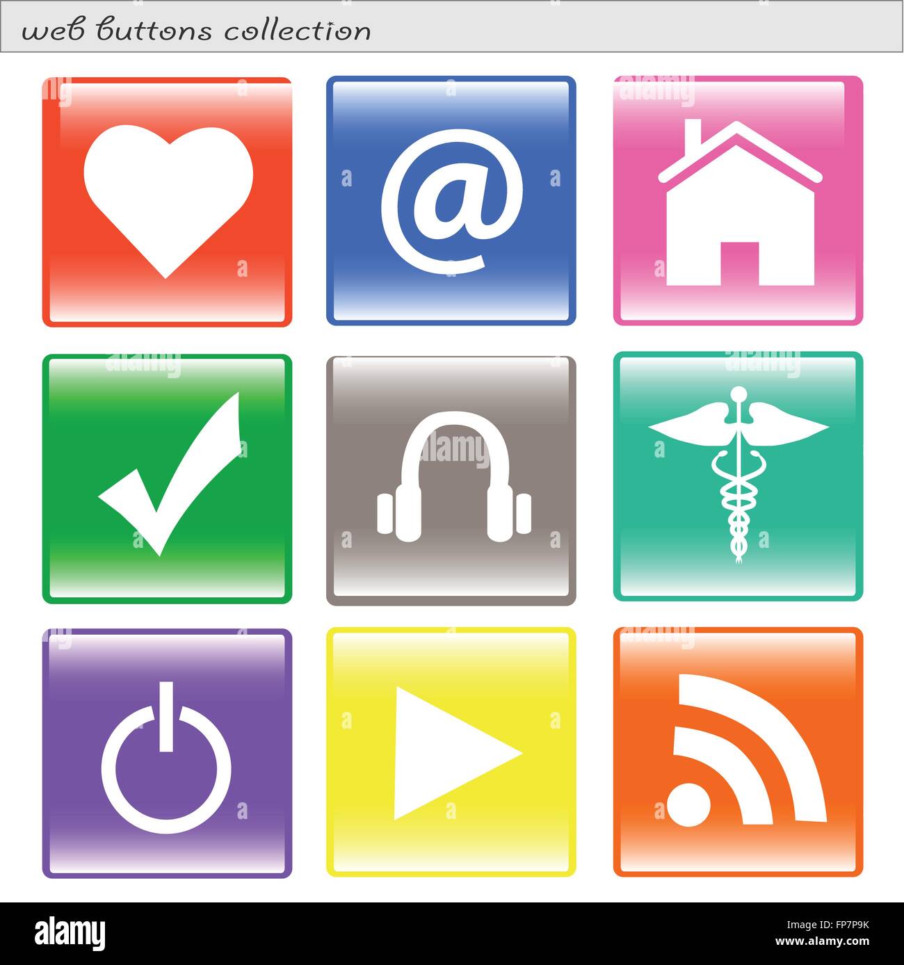 Image of various colorful square web buttons isolated on a white ...