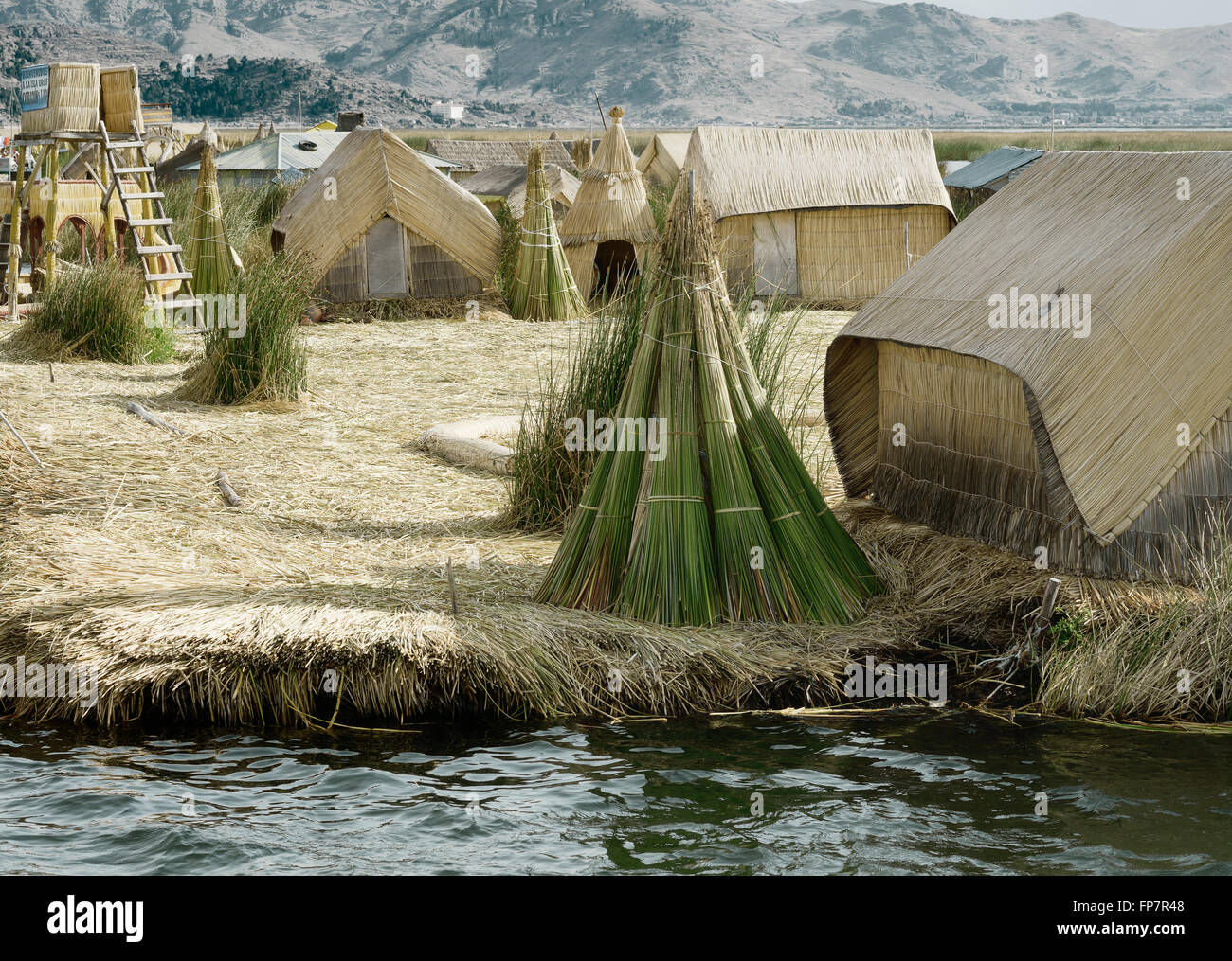 The houses on the Uros Floating Islands made of tortora rushes, Lake ...