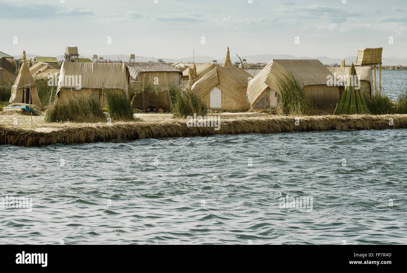The houses on the Uros Floating Islands made of tortora rushes, Lake ...