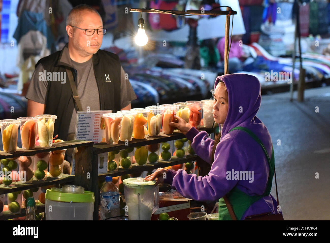 Stand selling Smoothies , Night Market Luang Prabang, Laos Stock Photo ...