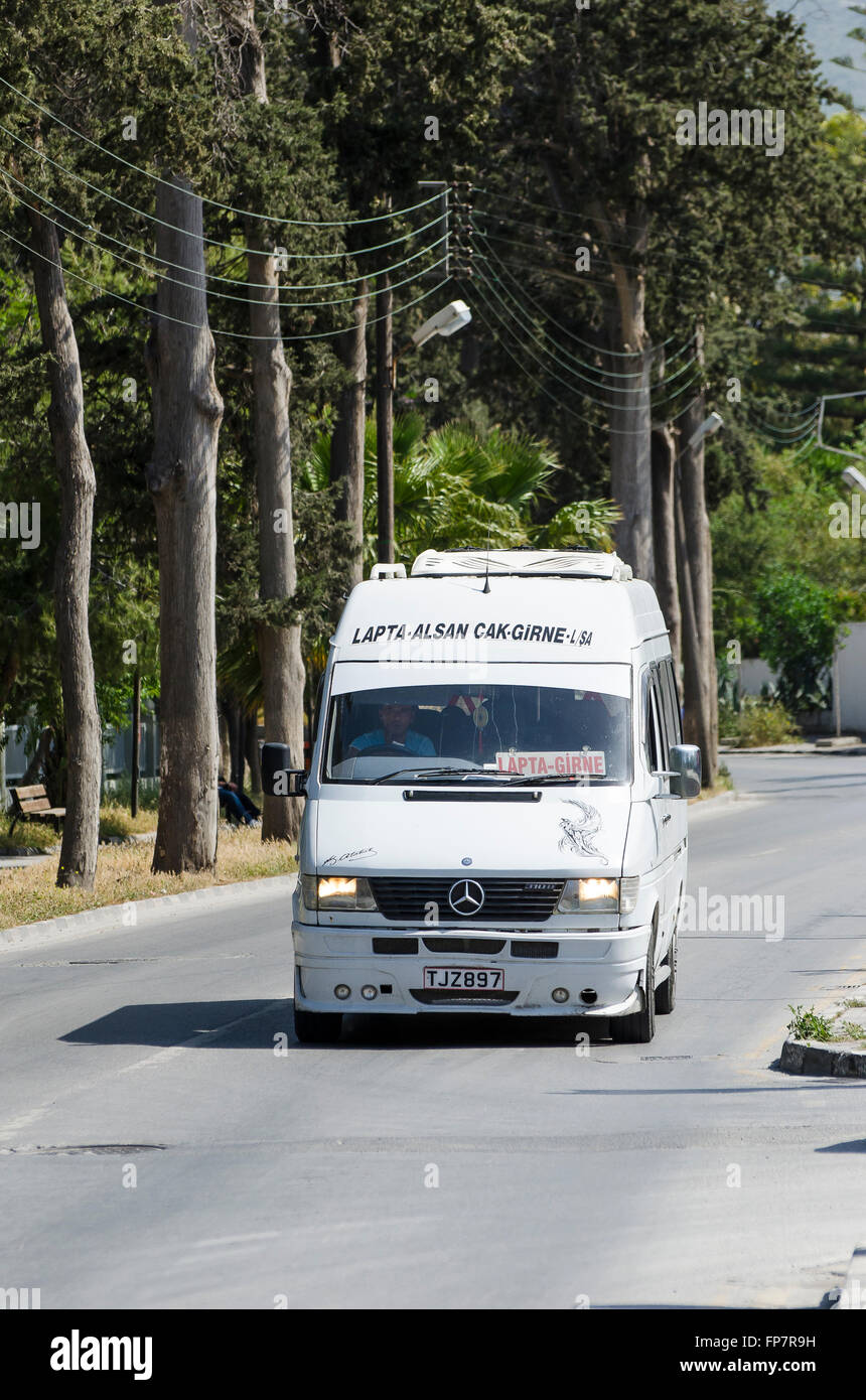 Mercedes minibus on a street in the city of Kyrenia in Northern Cyprus ...